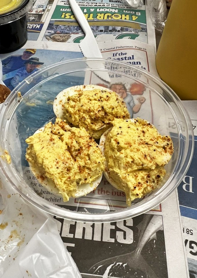 Deviled eggs get the coastal treatment with a crown of seasoned crab meat. Grandma's recipe just got a delicious promotion.