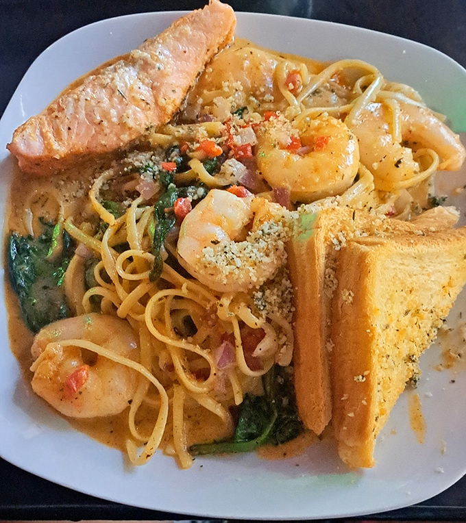 Seafood pasta that's hauntingly good, with plump shrimp and perfectly cooked linguine. Even Freddy Krueger would put down his glove for this.