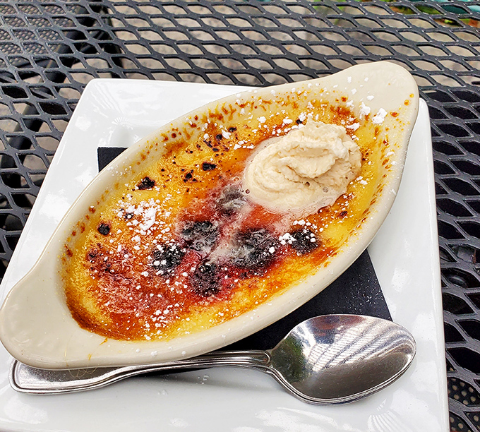 Cr&egrave;me br&ucirc;l&eacute;e with a perfect crackling top &ndash; like breaking through ice on a winter pond to find creamy treasure below.