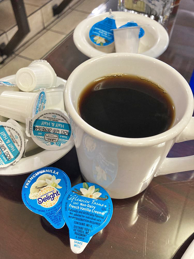 Dark roast coffee strong enough to power your entire day, served in honest mugs that hold actual coffee instead of trendy tiny portions.