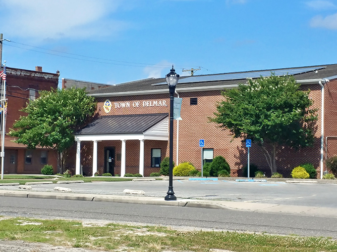 Delmar Town Hall combines classic brick architecture with practical functionality—much like the town itself, unpretentious yet dignified.