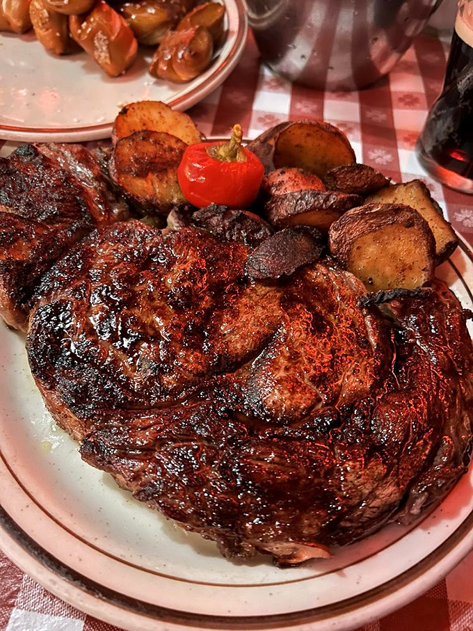This Delmonico doesn't just sit on the plate &ndash; it commands it. The char speaks of flame-kissing perfection while those potatoes stand ready for action.