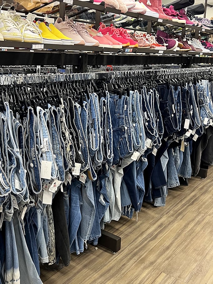 Denim heaven isn't just a myth—it's hanging right here. Every wash, style, and size imaginable without the usual retail sticker shock.