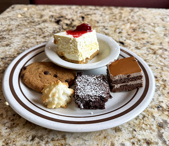 Dessert: where restraint goes to die. That cheesecake is giving you bedroom eyes, and the chocolate brownie is its wingman.
