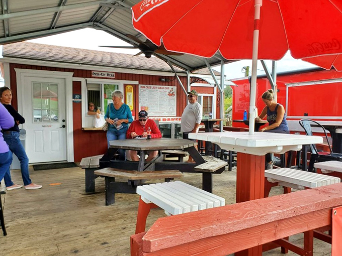 The outdoor dining area proves that Cuban food tastes even better with a side of fresh mountain air.