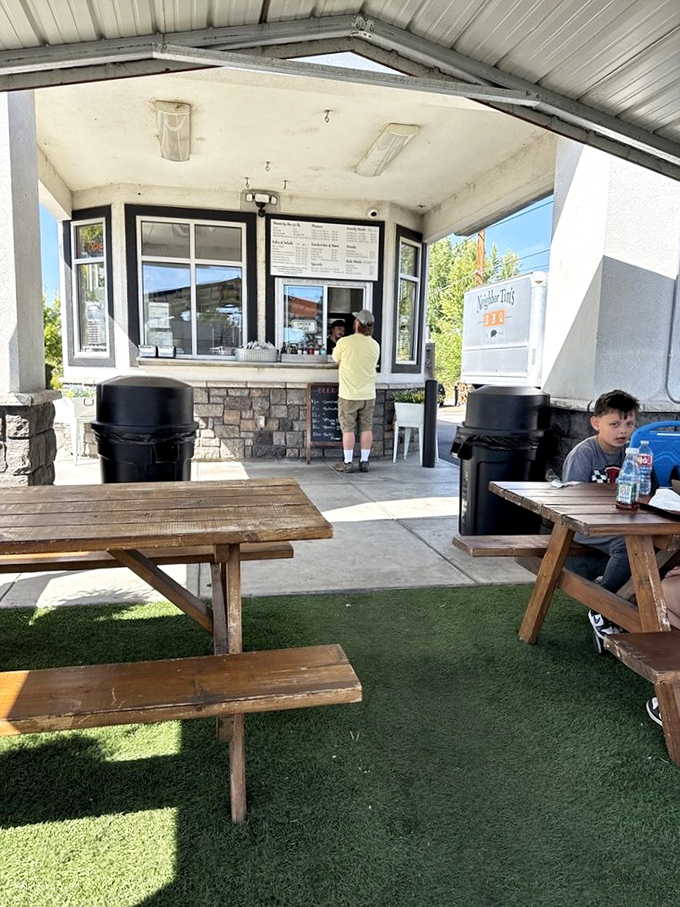 The outdoor seating area &ndash; where strangers become friends united by the universal language of "mmm" and "you've got sauce on your chin."