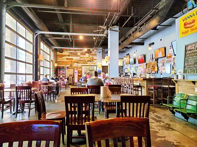 Wooden chairs, concrete floors, and exposed brick create the perfect canvas for culinary artistry. Simplicity that lets the food be the star.