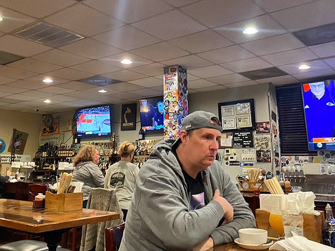 The dining area buzzes with the energy of satisfied customers. Good food brings good people together.