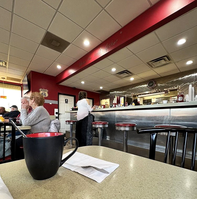 The counter seats&mdash;where solo diners become regulars and servers remember your order before you've fully settled onto the stool.