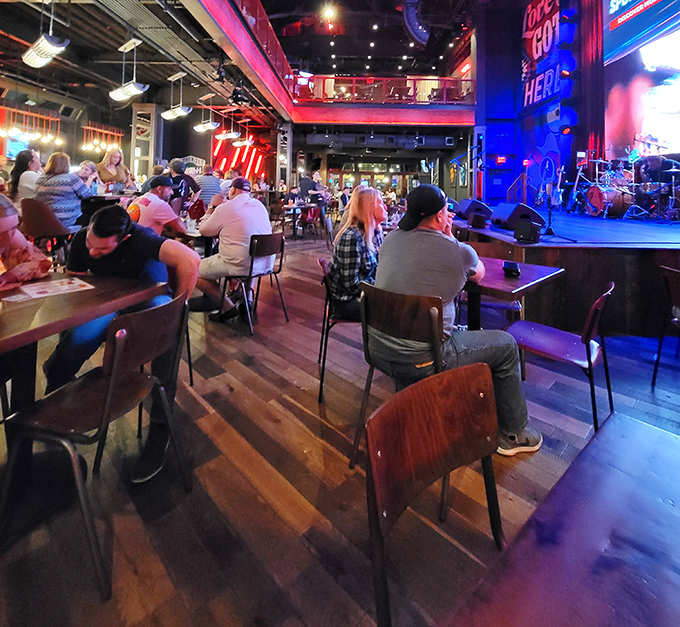 The stage setup transforms dinner into dinner theater, where your meal comes with a side of live entertainment.