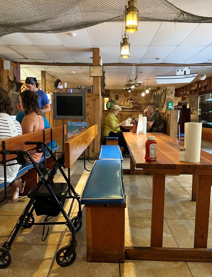 The communal tables aren't just furniture&mdash;they're gathering spots where strangers become friends over shared love of seafood.