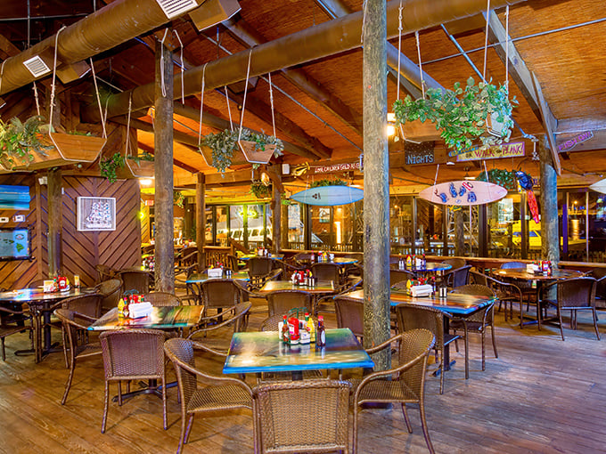 Hanging plants, wooden posts, and tables waiting for memories to be made&mdash;this isn't just dining, it's Florida's version of hygge.