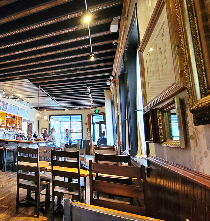 The dining area whispers stories of Philadelphia past while serving meals that speak to its present&mdash;historic charm meets modern appetite.