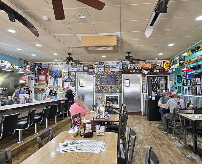 Every inch of wall space tells a story &ndash; from vintage water skis to license plates. It's like your coolest uncle's garage, but with better food.