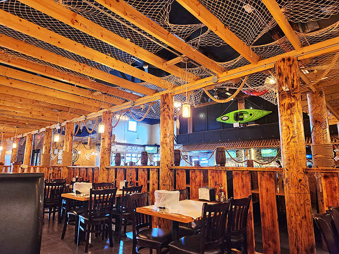 Fishing nets and wooden beams transform this corner of Iowa into a coastal escape where calories don't count and seafood reigns supreme.