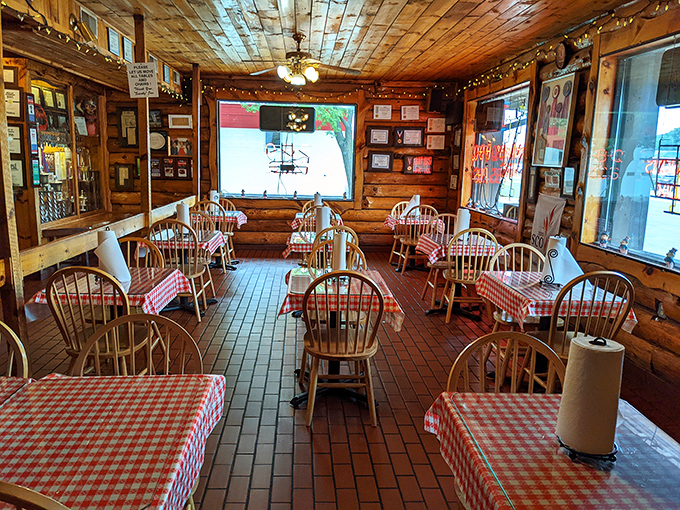 The dining room waits expectantly for the lunch rush &ndash; each red-checkered table a blank canvas for barbecue masterpieces.