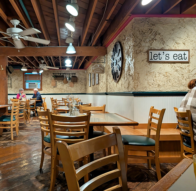 The dining room says "stay awhile" with its "let's eat" sign &ndash; the most unnecessary reminder when faced with food this good.