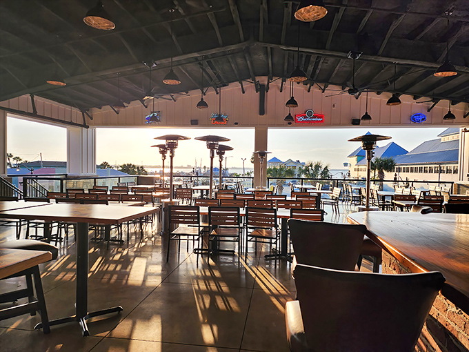 The dining area offers views that remind you why people fall in love with coastal Florida&mdash;sunshine, water, and the promise of fresh seafood.