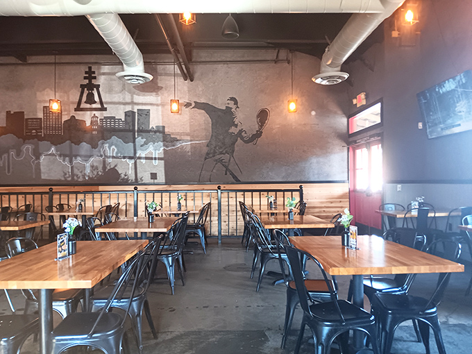 Sports on the walls, wood on the tables, and the promise of barbecue in the air&mdash;this dining room knows exactly what it's about.