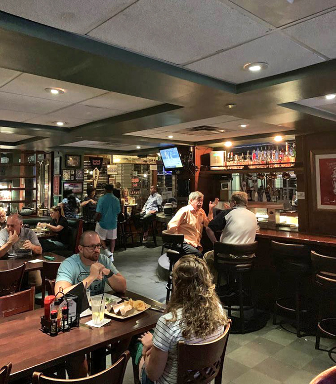 The dining room feels authentically welcoming, where sports fans and families coexist peacefully under one happy, unpretentious roof together.