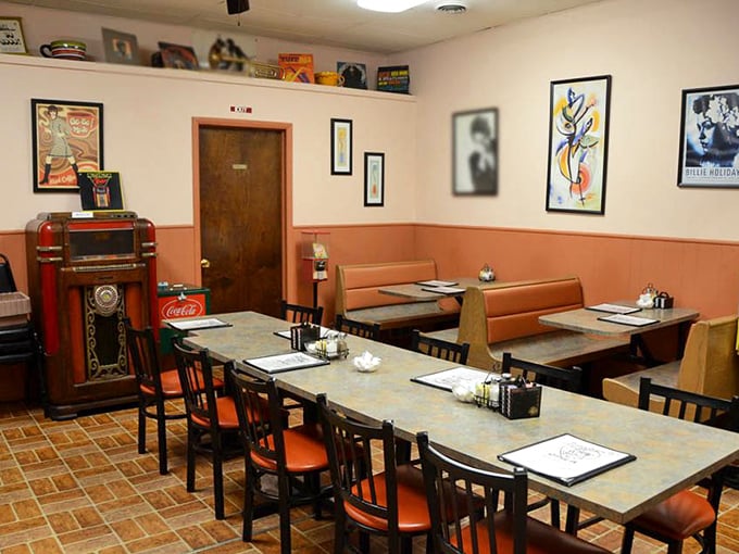 Where nostalgia meets nourishment. That vintage jukebox isn't decoration—it's the soundtrack to countless Seymour memories.