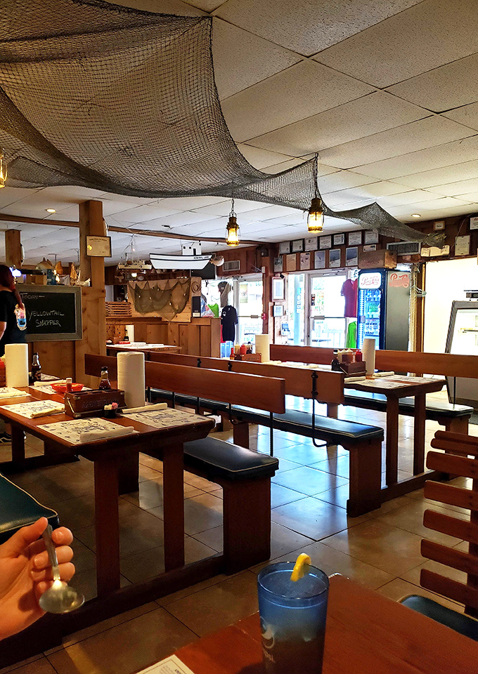 Fishing nets hanging from the ceiling aren't just decoration &ndash; they're catching all your worries while you focus on what matters: the food.