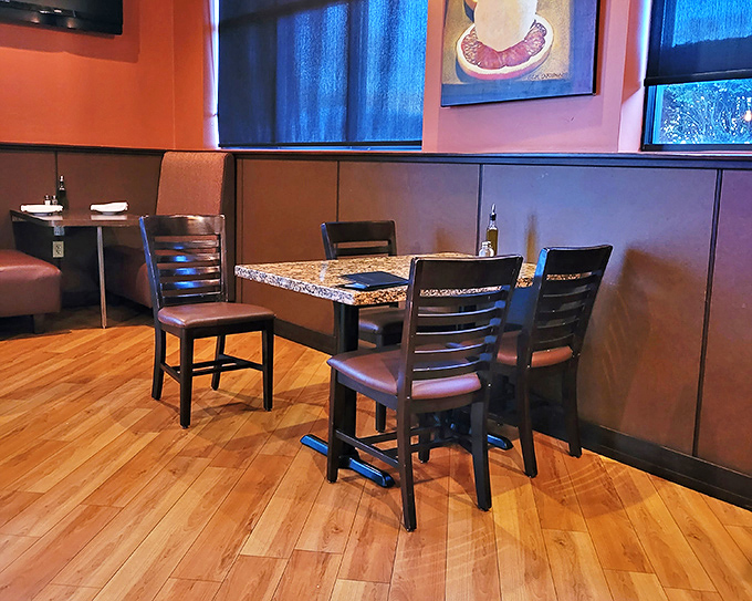 Corner booths and comfortable seating create the perfect backdrop for that "I can't believe I ate the whole thing" moment.