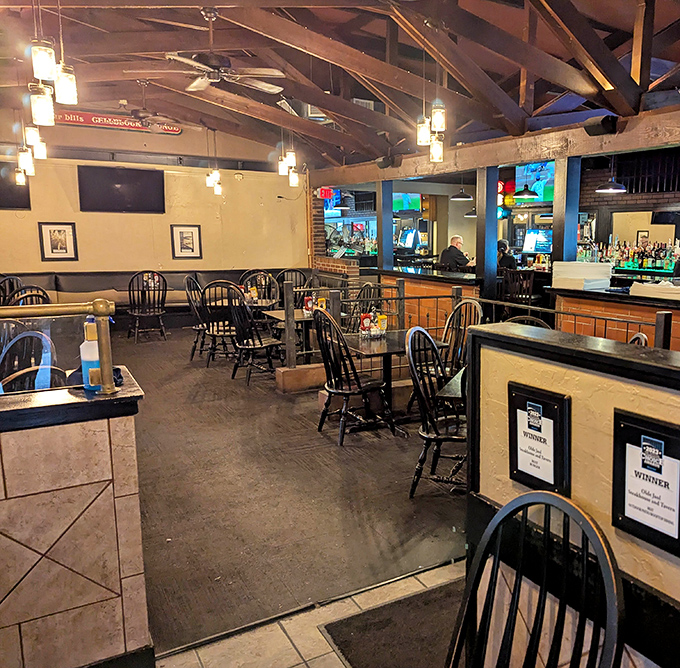 The dining room where exposed beams meet modern comfort, creating an atmosphere that feels both timeless and current.