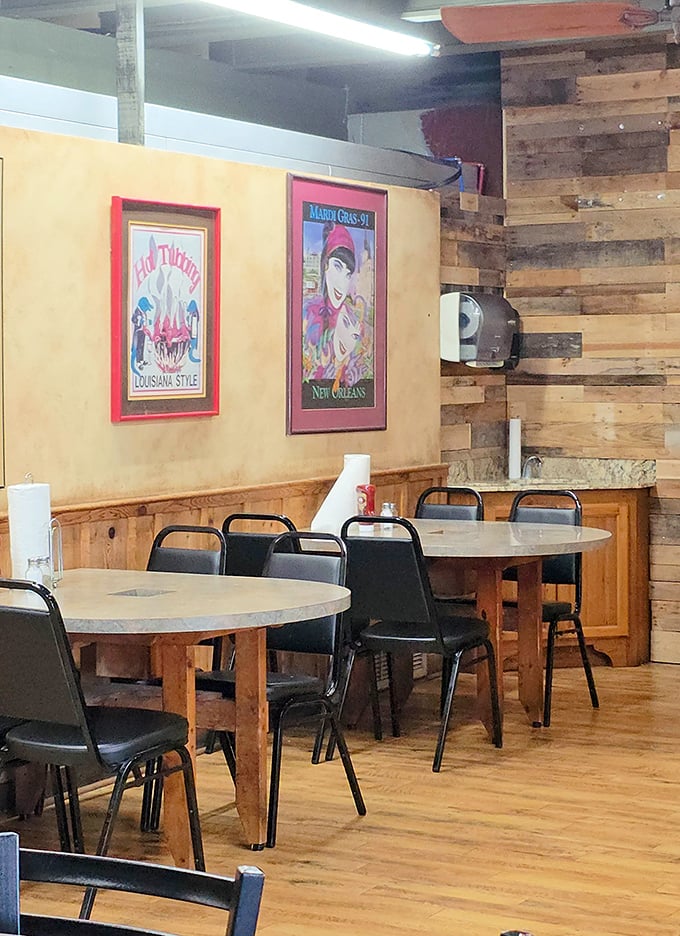 Colorful posters of Louisiana culture watch over diners like friendly ghosts of meals past, present, and future.