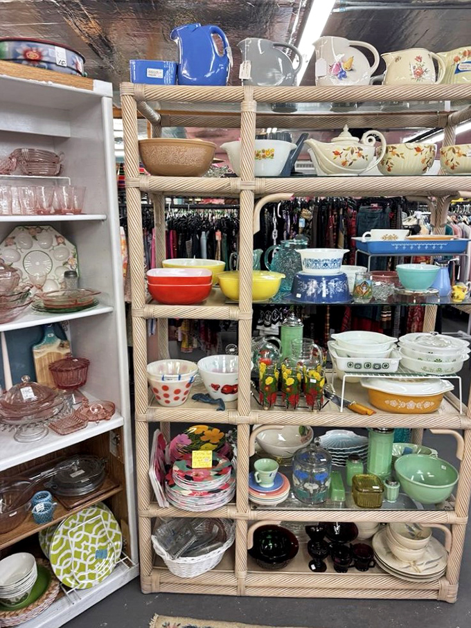 Pyrex paradise! Vintage dishware that survived decades of Thanksgiving dinners now waits for a second life in your kitchen.