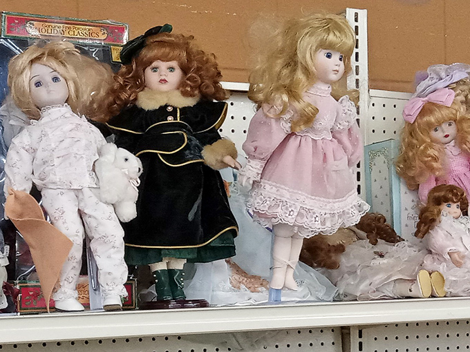 The doll brigade stands at attention, their porcelain faces silently judging your hesitation. Go ahead, they're coming home with you anyway.
