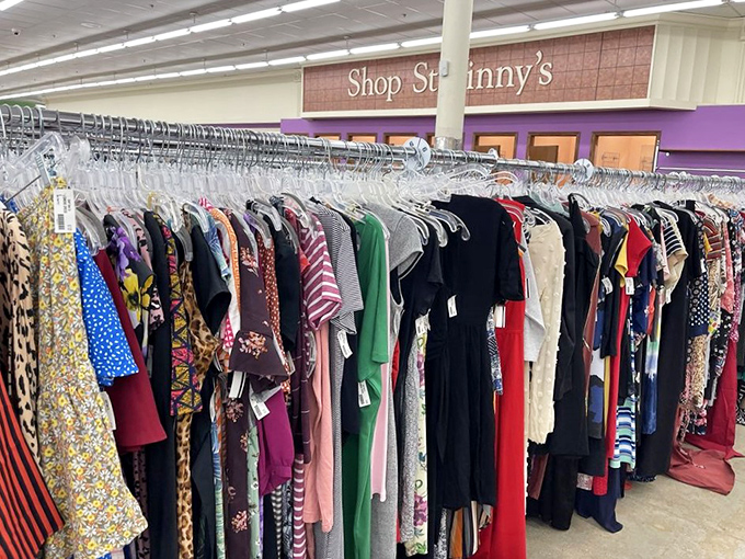 "Shop St. Vinny's" indeed! These meticulously organized racks prove that secondhand style doesn't mean second-rate fashion choices.