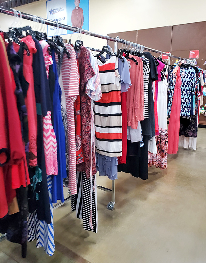 A kaleidoscope of patterns and colors, the dress rack offers everything from casual Friday to "where did you get that amazing outfit?"