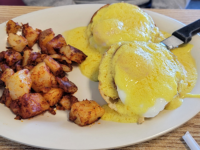 Eggs Benedict that makes you want to write thank-you notes to whoever Benedict was, while those home fries deserve their own fan club.