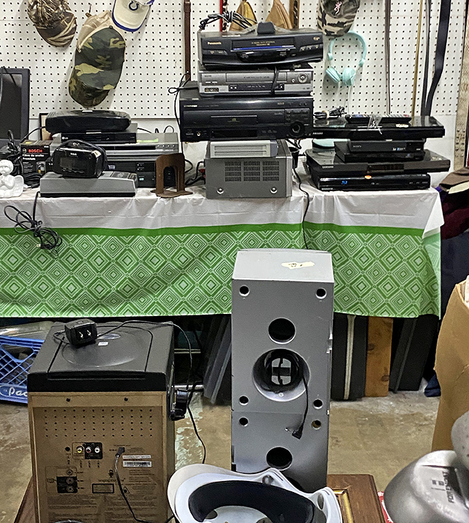 The electronics graveyard &ndash; where VCRs, DVD players, and stereo equipment await resurrection by retro-tech enthusiasts.