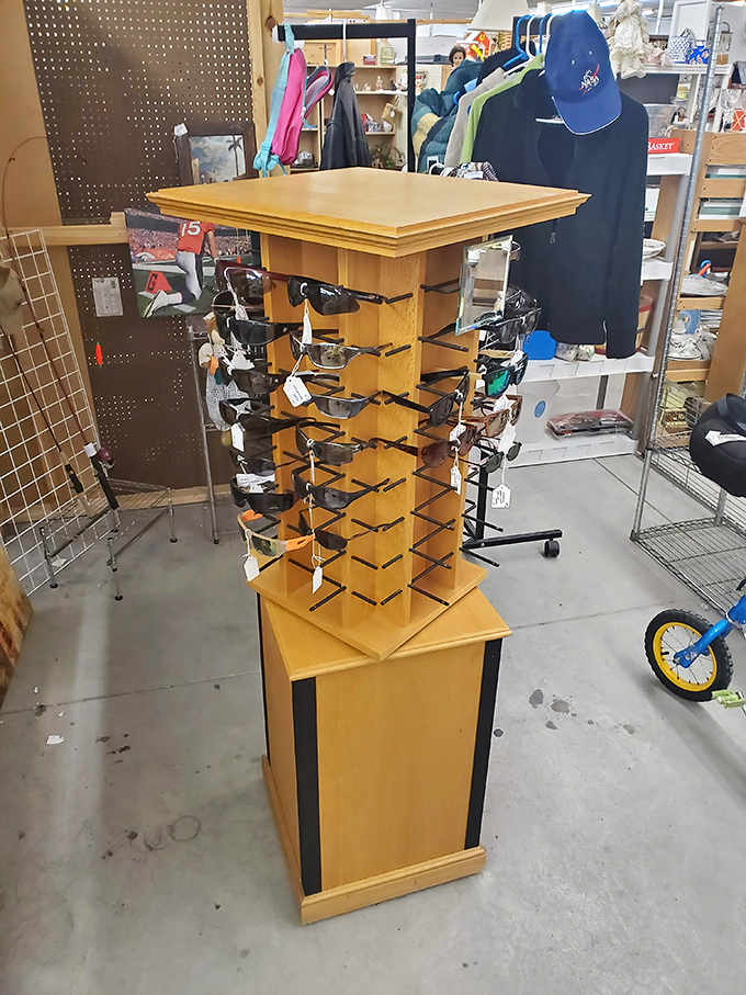 A rotating display of vintage eyewear offers style from every decade. Suddenly those "embarrassing" glasses your parents wore in the 70s look impossibly cool.