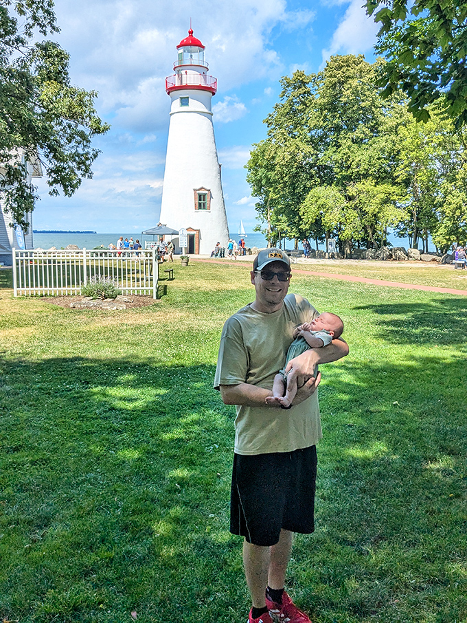 Lighthouse visits become family traditions passed through generations&mdash;this little one's first trip won't be remembered, but the photos will last forever.