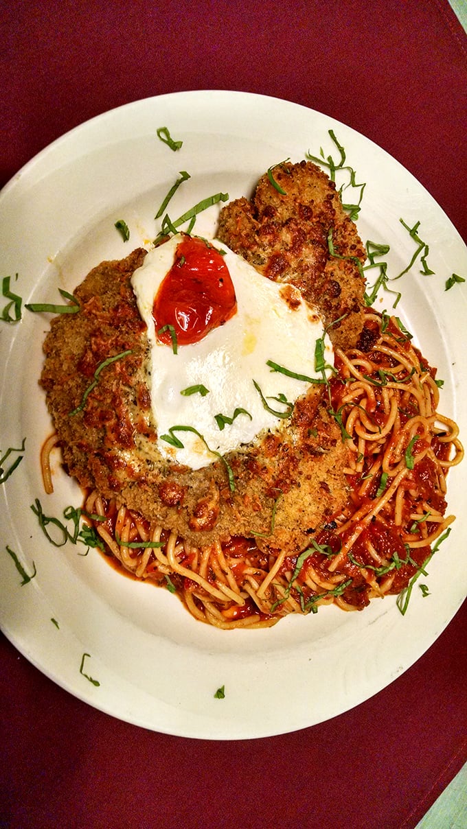 Chicken parmesan meets spaghetti in a dish that would make any Italian grandmother nod in reluctant approval.