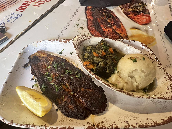 Blackened fish that would make Chef Paul Prudhomme proud, with sides that don't play second fiddle but complete the symphony.