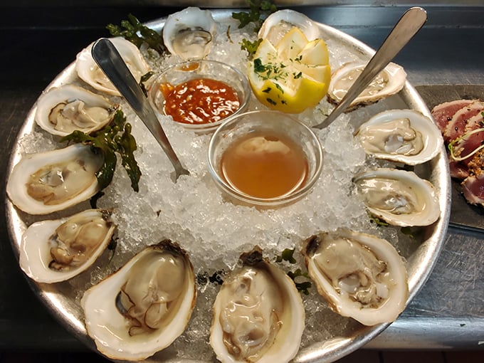 Oysters on ice&mdash;nature's perfect appetizer. These briny treasures are like postcards from the ocean, delivered directly to your taste buds.