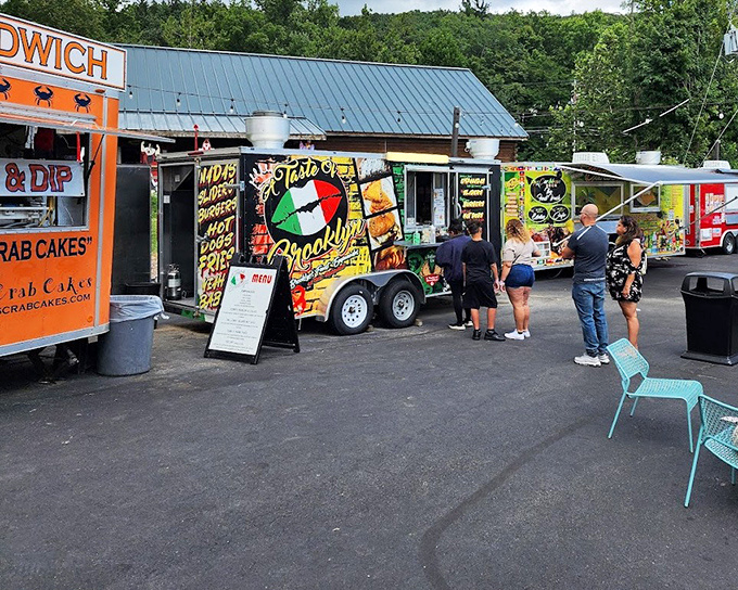 Food truck oasis offering delicious respite from retail therapy. These mobile kitchens prove shopping sustenance needn't be limited to food courts.