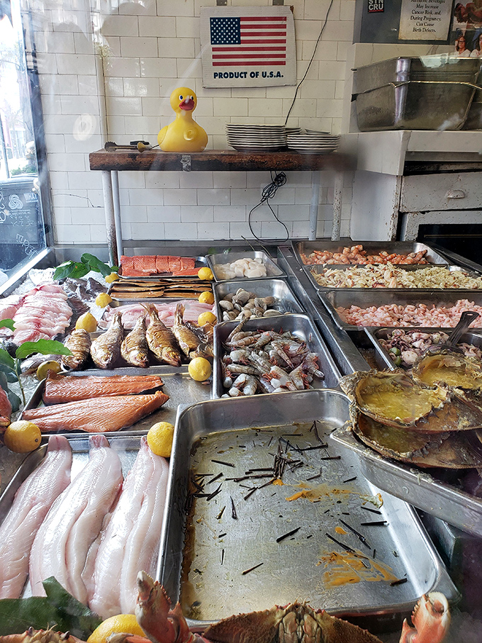 The seafood display &ndash; a glistening treasure chest of ocean delights where the rubber ducky stands guard. Fresh doesn't begin to describe it.
