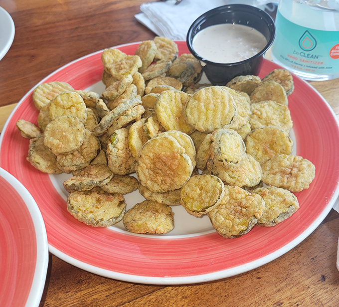 Fried pickles that somehow maintain their crunch while delivering that perfect vinegary tang&mdash;the unsung heroes of any appetizer spread.