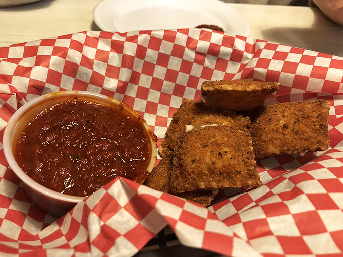 Toasted ravioli: Italy's gift to America, improved only by a dunk in that rich, homemade marinara sauce.