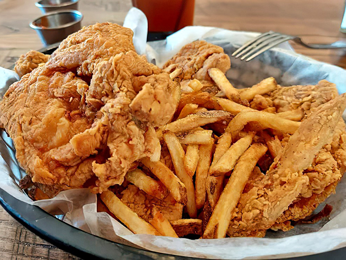 Fried chicken that would make your grandmother both proud and jealous. The kind of crispy coating that makes you wonder why anyone eats anything else.