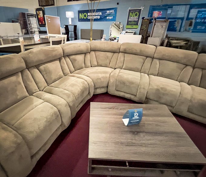 A sectional sofa that says, "Come, sit, stay awhile"&mdash;the kind of furniture find that makes you rethink your entire living room situation.