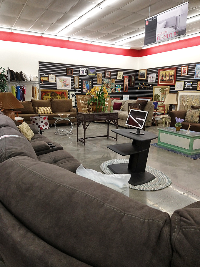 The furniture showroom feels like a living room museum spanning decades, where mid-century meets contemporary in a comfortable conversation.