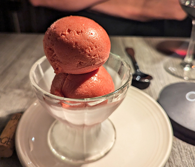 Sorbet that captures summer in frozen form. The kind of dessert that makes you close your eyes and momentarily forget about your diet resolutions.