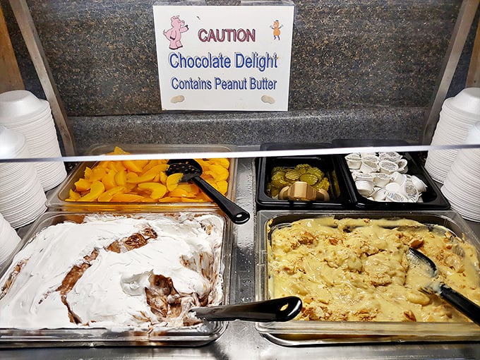 Even the dessert section takes its job seriously. That "Chocolate Delight" sign is less a warning and more a siren call to save room.