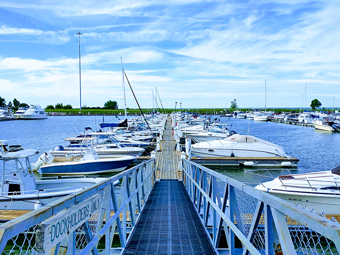 Geneva Marina's dock stretches toward possibility. The perfect spot to contemplate life's big questions or simply watch other people clean their boats.